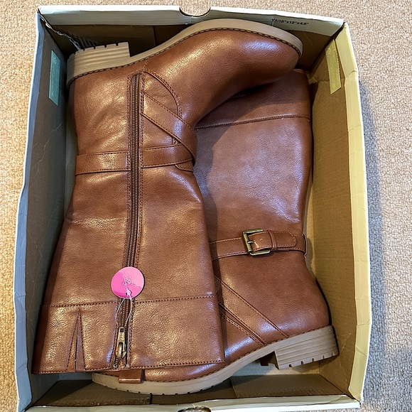 Shoes | New Girls Kids Boots Tall Brown Buckles Calf High Side Zipper ...